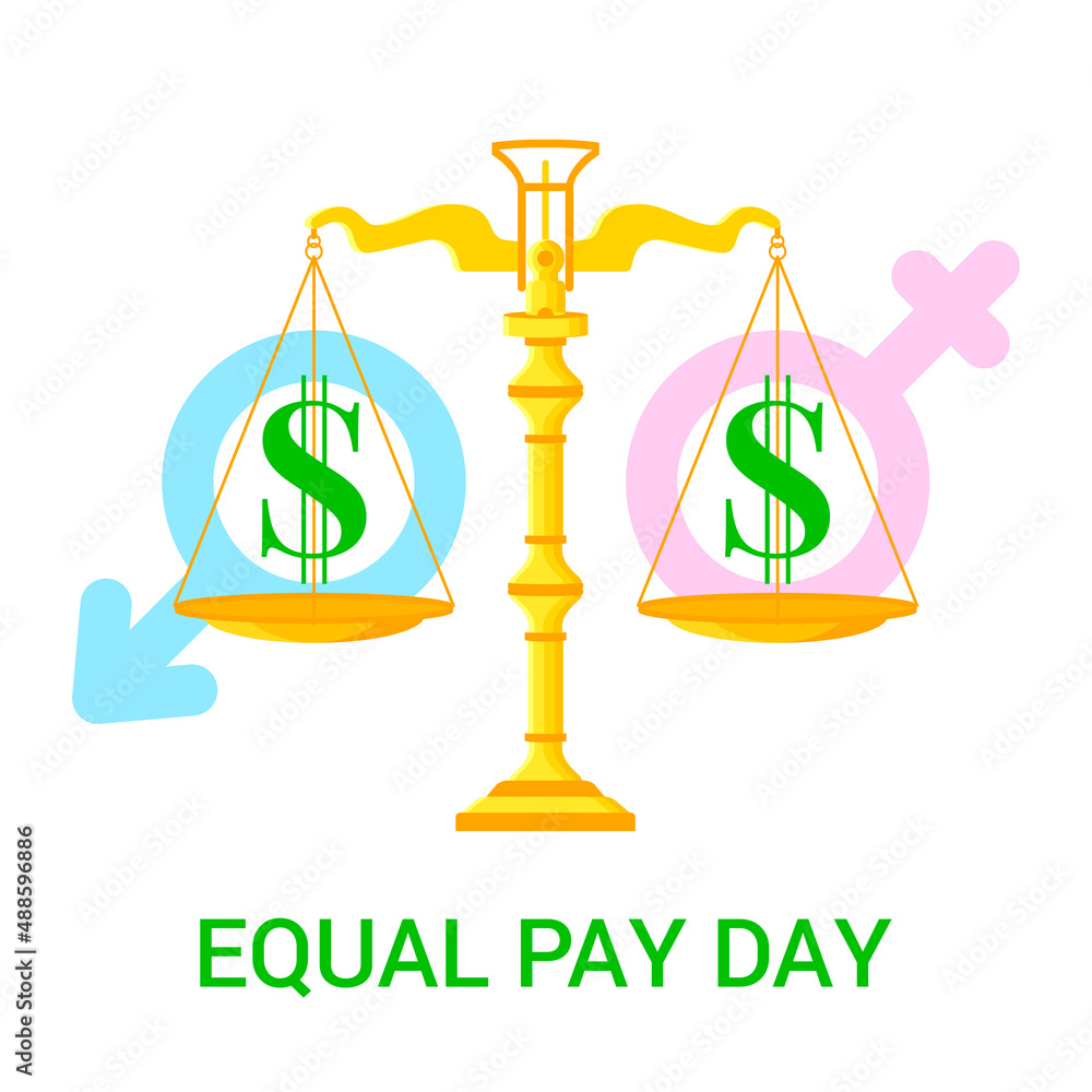 Vector flat illustration for Equal Pay Day with scales, dollar icons ...