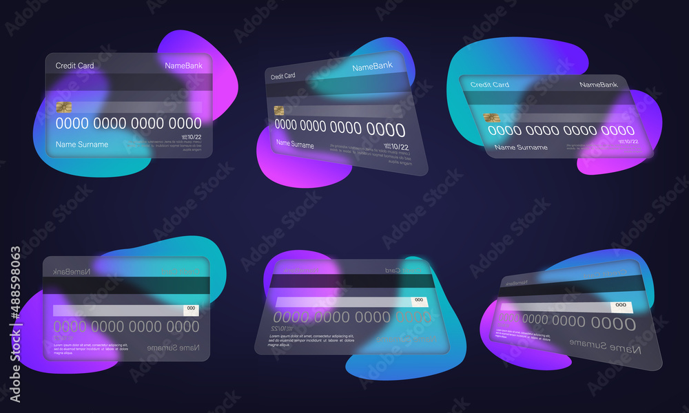 Realistic credit card mockup in glassmorphism style with blur ...