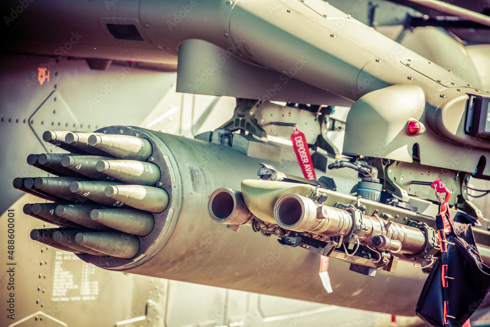 A winged missile under the wing of a fighter. Rocket on jet figher ...