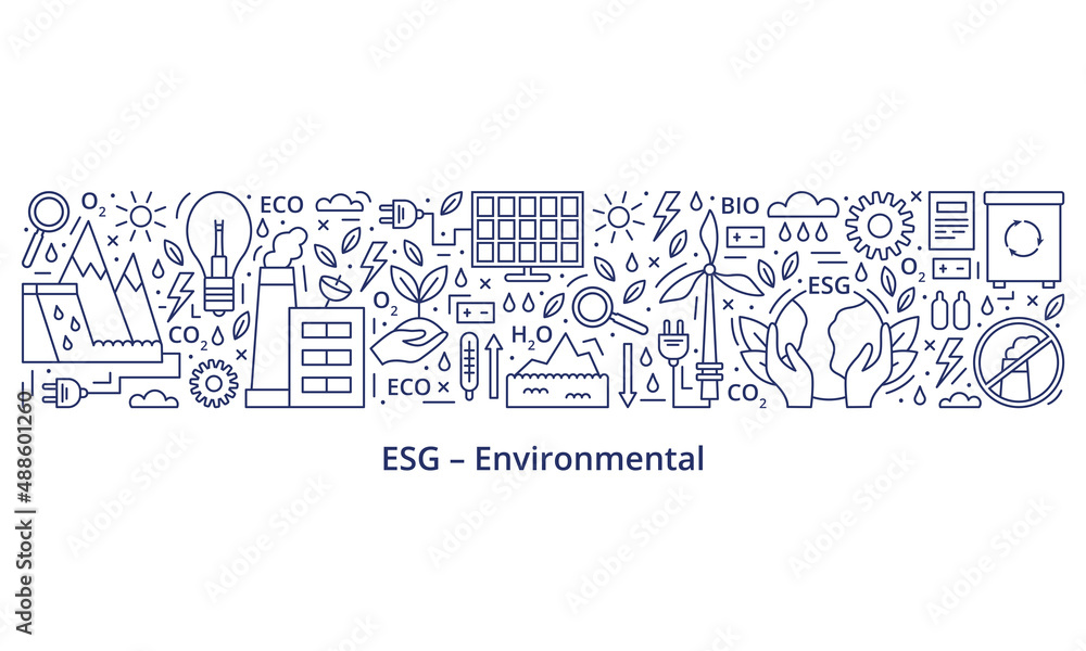 Set of ESG, ECO, BIO icons. ESG environmental criteria, the icons are ...