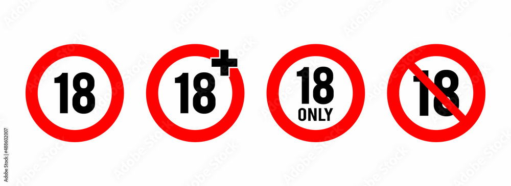 Under 18 years sign isolated on white background. 18 plus. Eighteen ...