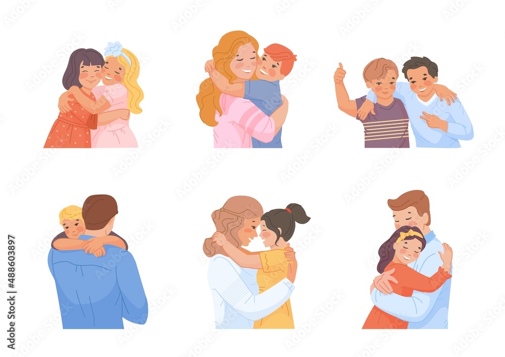 Kids Hugging Parents Cartoon