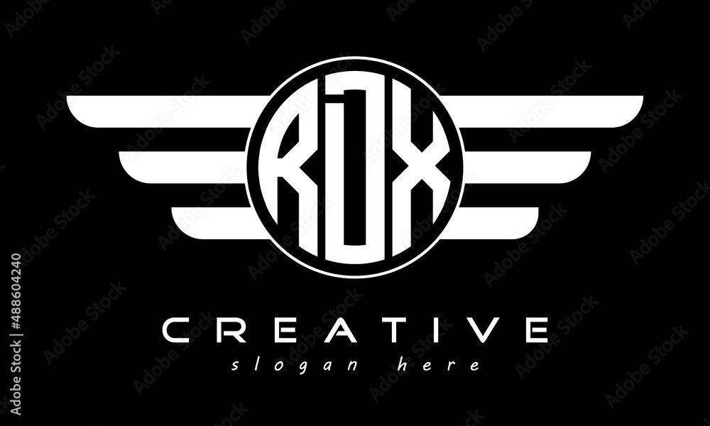 RDX three letter monogram type circle letter logo with wings vector ...