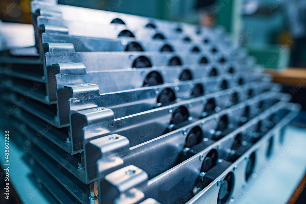 Modern metal parts of TFT displays on a table in a workshop Stock Photo ...