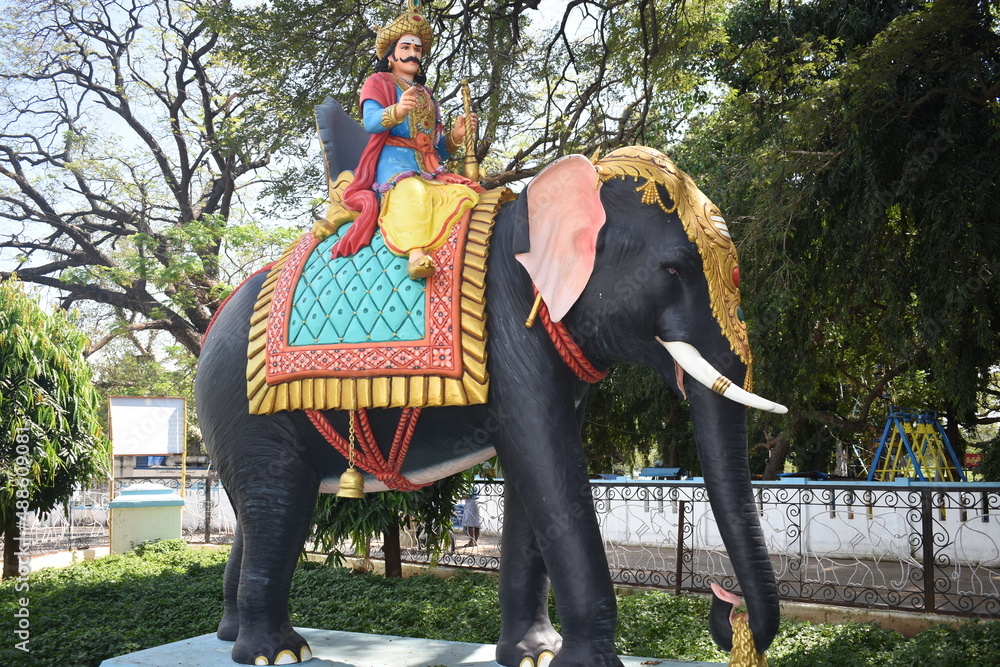 statue of Karikala Cholan riding on elephant who built kallanai dam ...