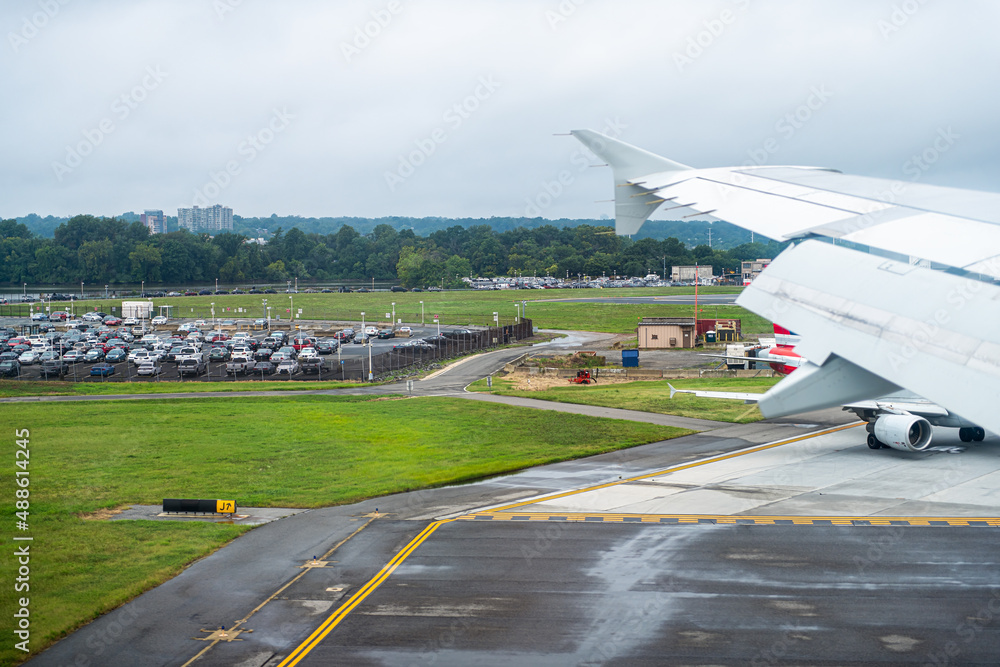 Washington DC, USA - August 17, 2021: Airplane view through window of ...