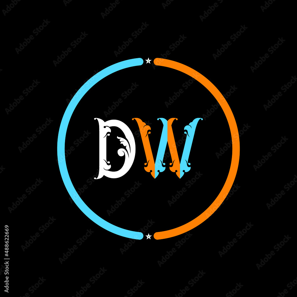 Dw letter logo design. Dw icon design, black background. Stock Vector ...