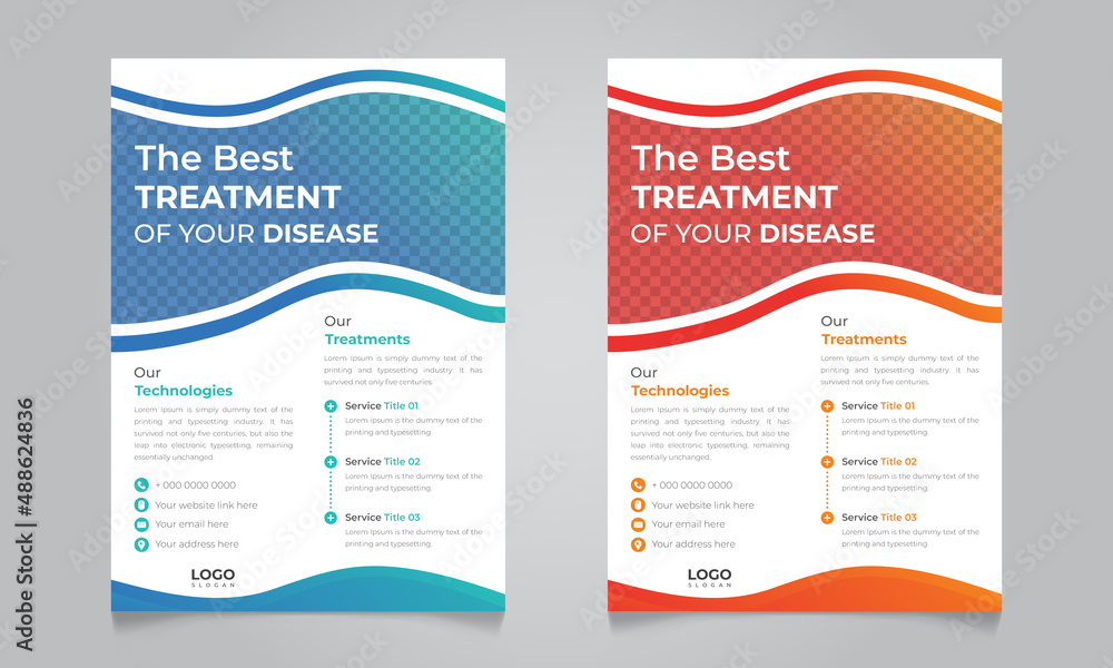 Medical advertising flyer design template, leaflet layout with two ...