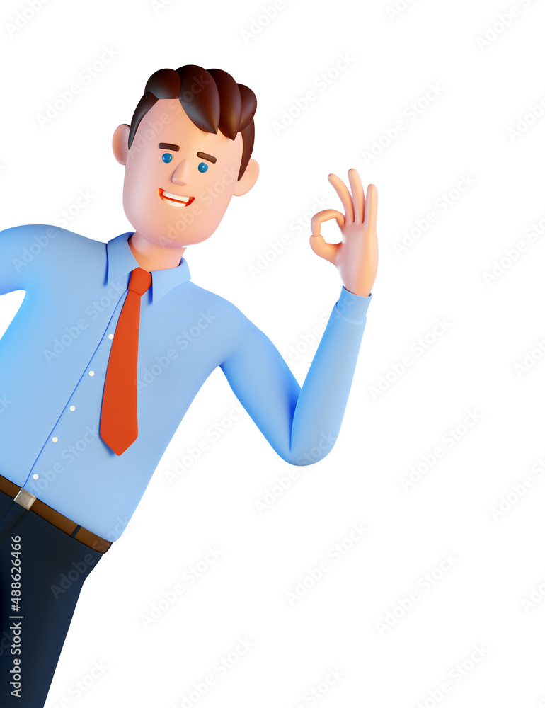 3d man with ok gesture. Businessman peeking out with ok gesture ...