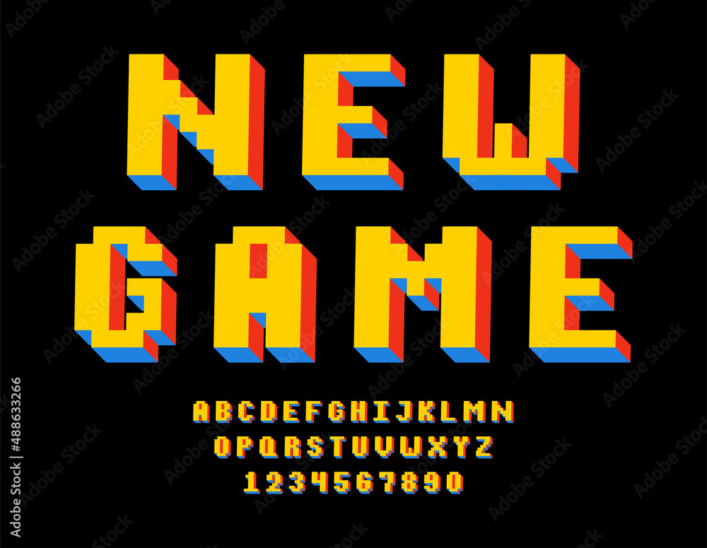 Photo & Art Print 3d pixel retro font, Roman