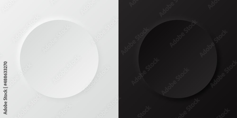 Abstract 3d circle frame. Set of black and white shadow border for ...