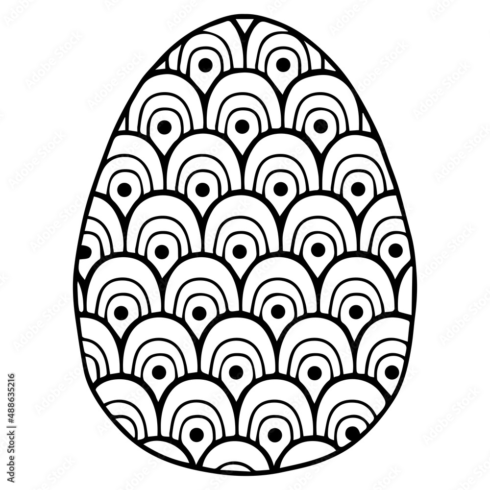 Vector coloring page. Black contour detailed easter egg in mandala ...
