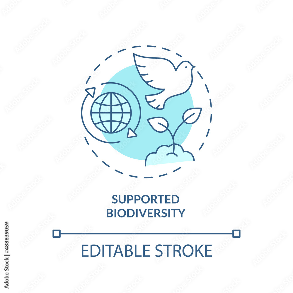 Supported biodiversity turquoise concept icon. Circular economy ...