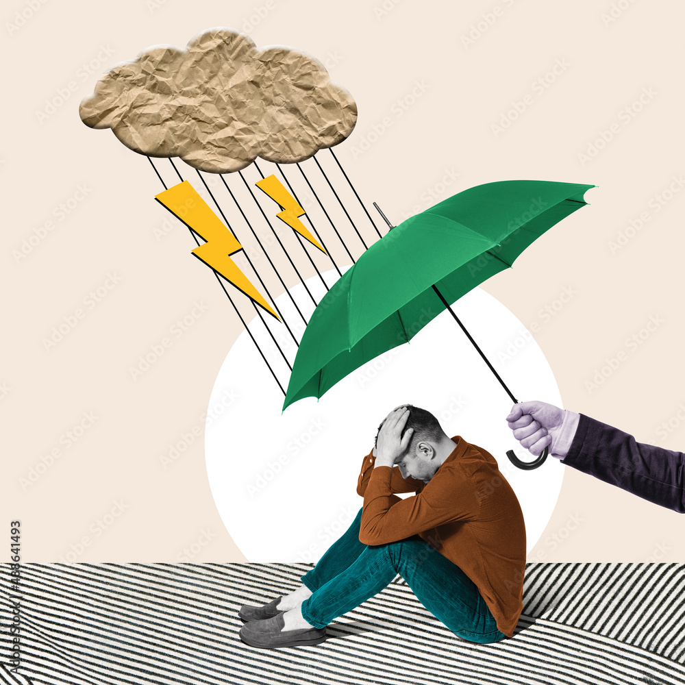 Psychological therapy and mental health protection, art collage. Stock ...