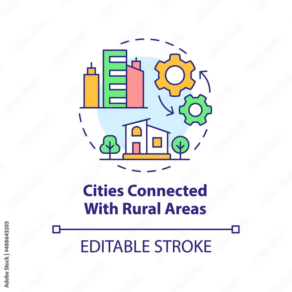 Cities connected with rural areas concept icon. Urban comfort ideas ...