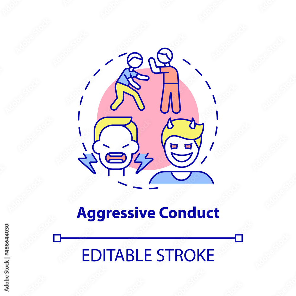 Aggressive conduct concept icon. Groups of behaviors. Conduct disorder ...