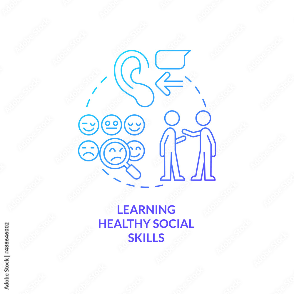Learning healthy social skills blue gradient concept icon. Verbal and ...