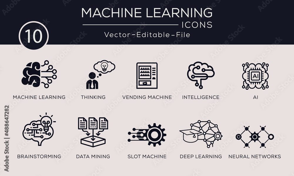 Set of Machine learning concept icons design. Contains such icons algorithm, data mining, smart ...