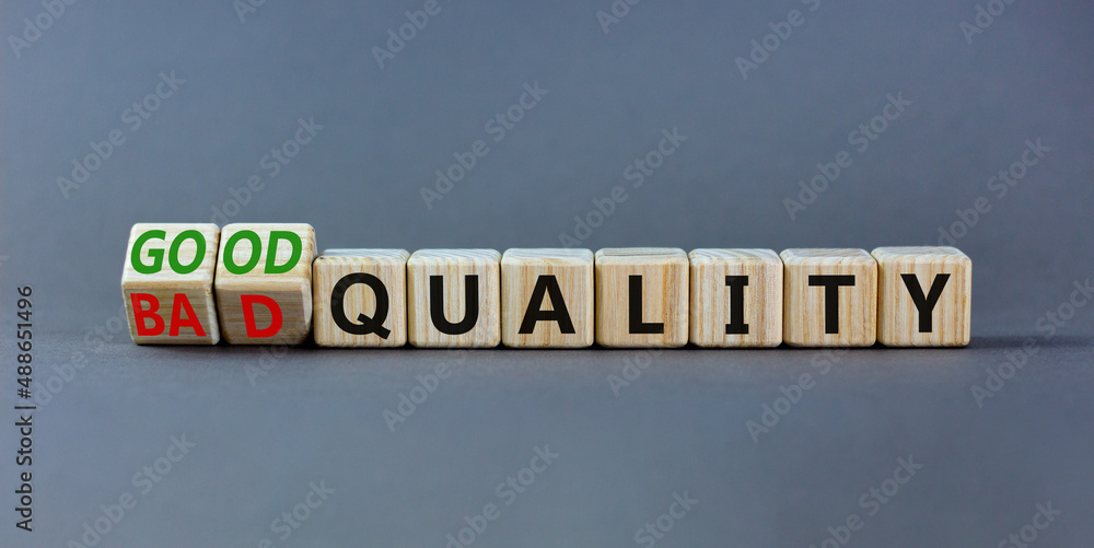 Good or bad quality symbol. Turned wooden cubes and changed words bad ...