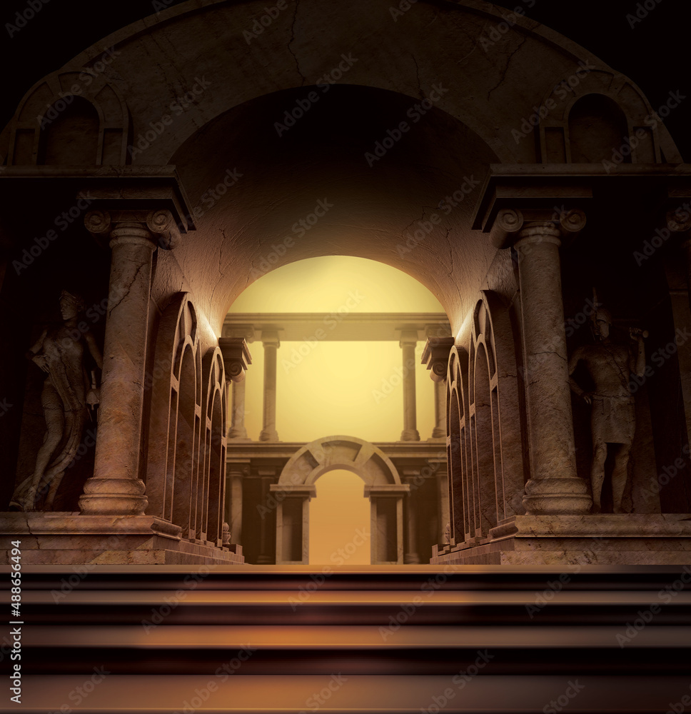 3d render illustration of fantasy ancient greek temple with stone ...