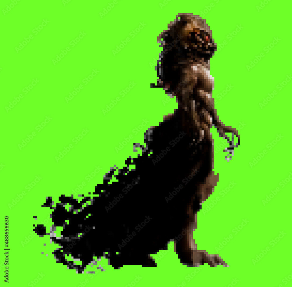 Pixel artwork illustration of horror and fantasy sea monster warrior ...