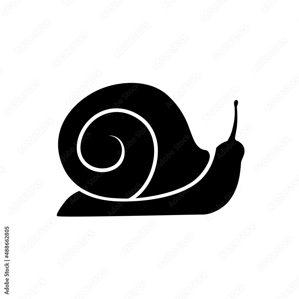 Silhouette of a snail with a shell in black. Flat style cochlea icon ...