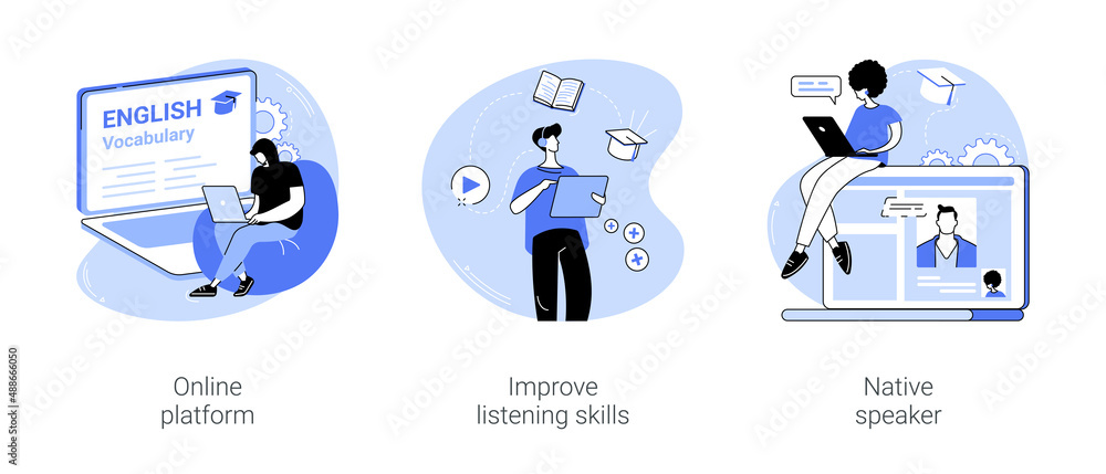 Foreign language distance learning isolated cartoon vector ... Foreign language distance learning isolated cartoon vector ...