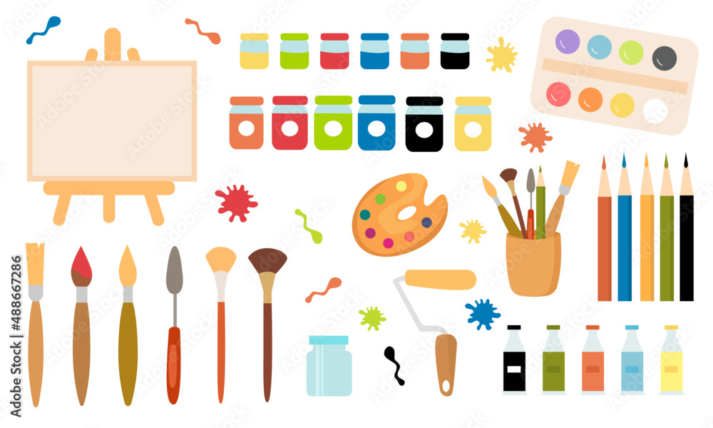 Set of flat vector illustration tools for creativity, drawing and art ...