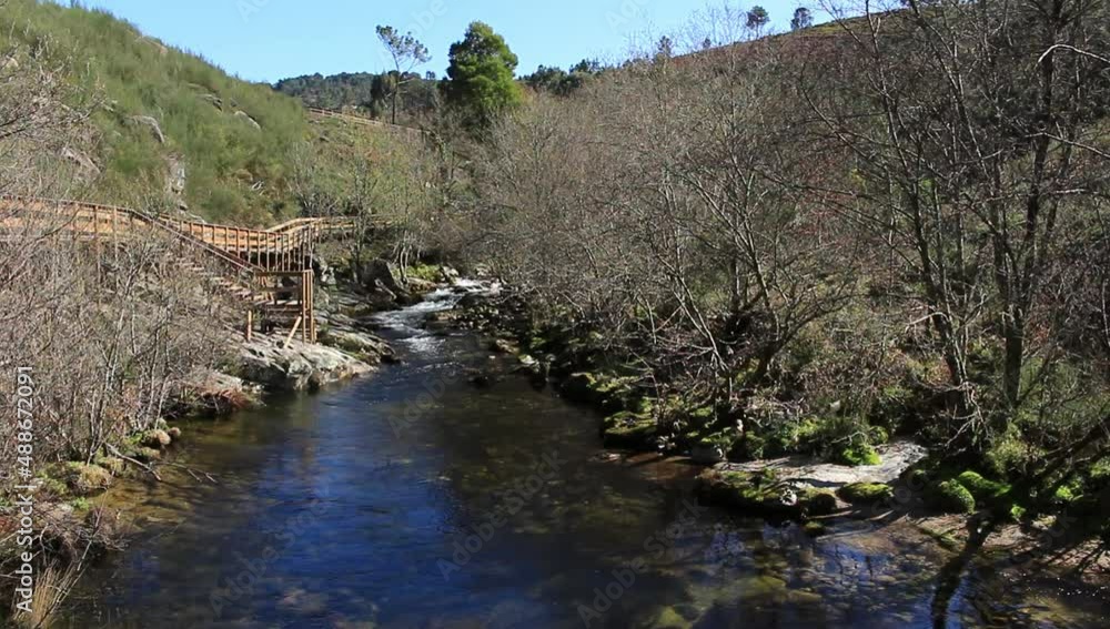 Wooden pathway across the Valdevez Land. The pathway develops itself ...