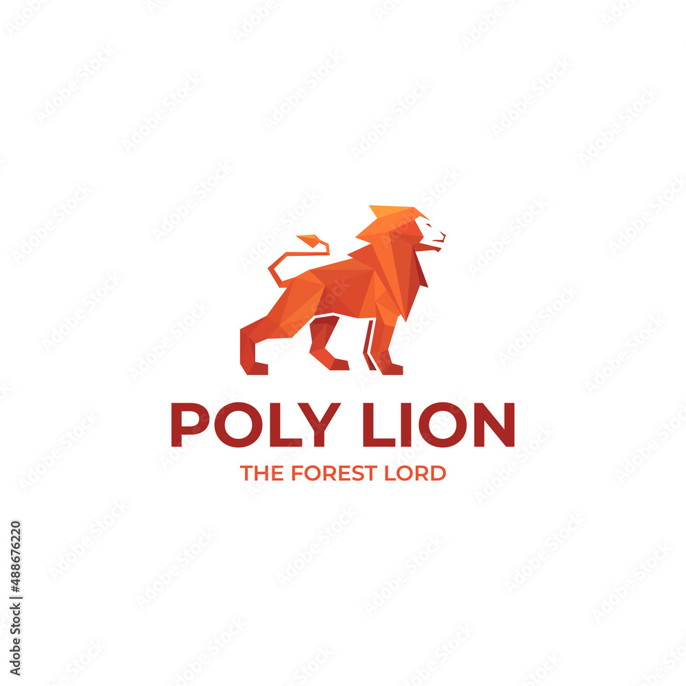 Geometric low poly lion logo vector template isolated on white ...