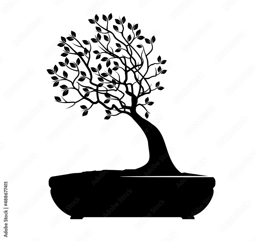 Black Bonsai Tree. Vector outline Illustration. Stock Vector | Adobe Stock