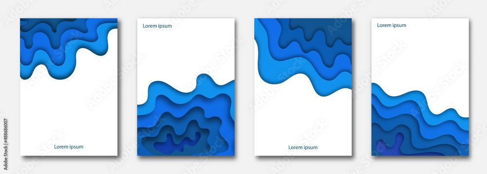 Blue Vertical banners set abstract background and paper cut shapes ...