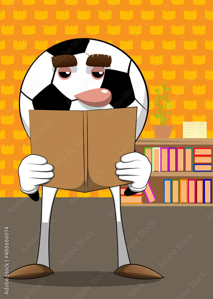 Soccer ball reading a book. Traditional football ball as a cartoon ...