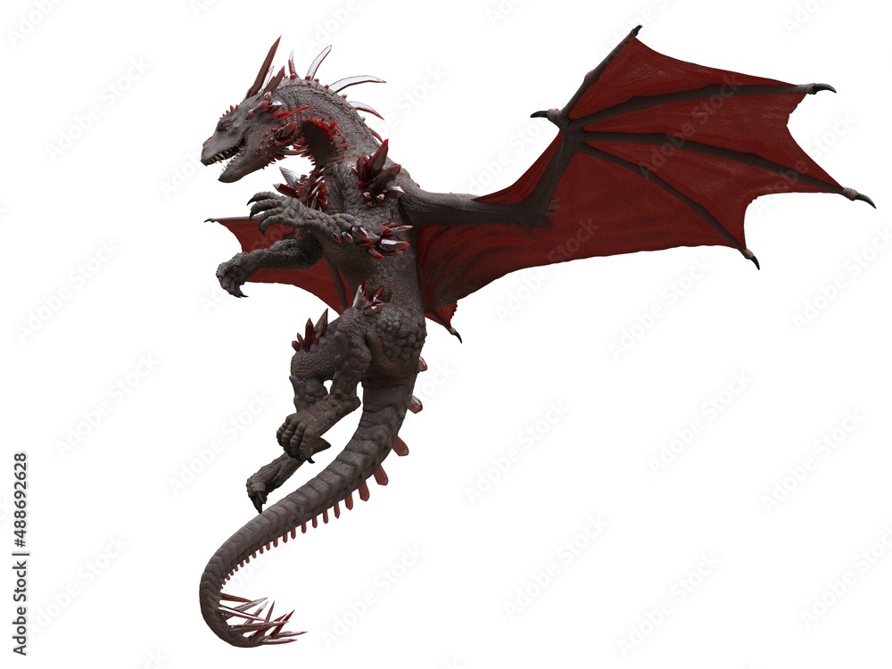Fantasy flying dragon isolated on white 3d illustration Stock ...