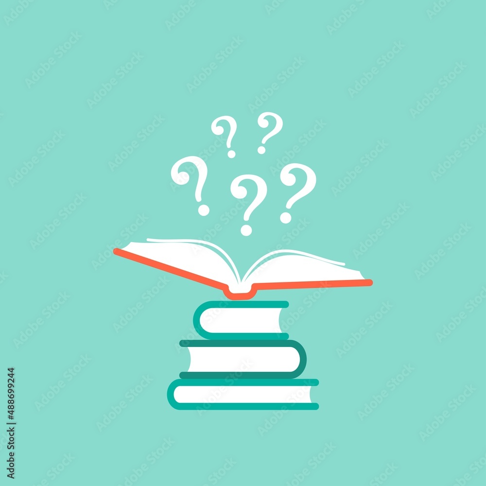 Vecteur Stock Stack of books and open book with red book cover and ...