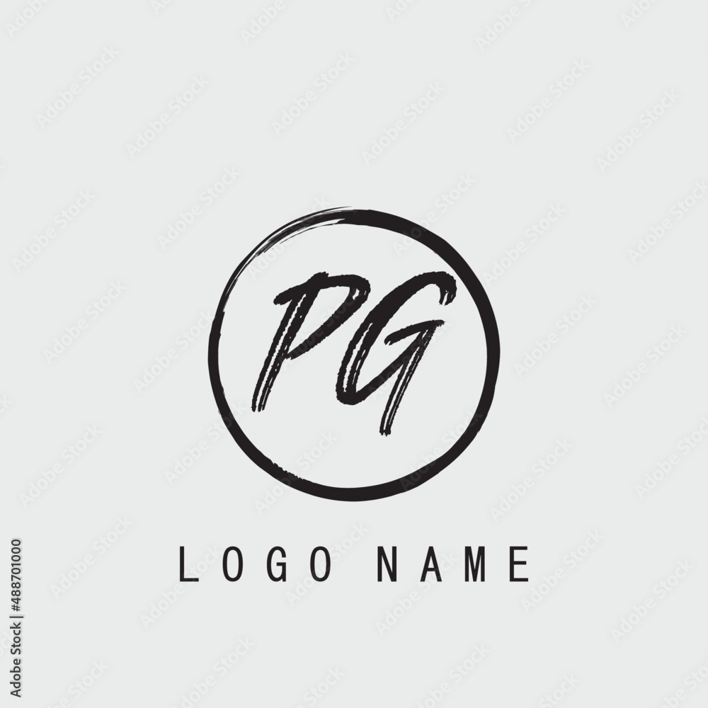 Monogram initial logo design with brush circle template letter PG Stock ...
