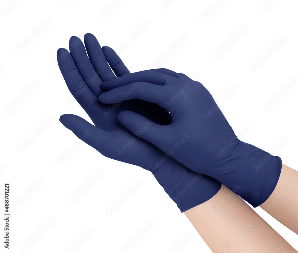 Medical gloves. Two blue surgical gloves isolated on white background ...