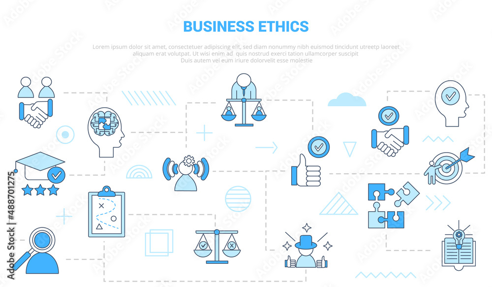 business ethics concept with icon set template banner with modern blue ...