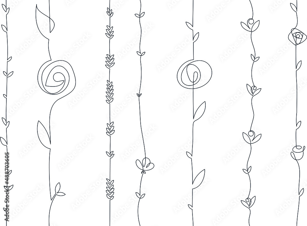 Vector floral abstract for background. Continuous black line. Stock ...