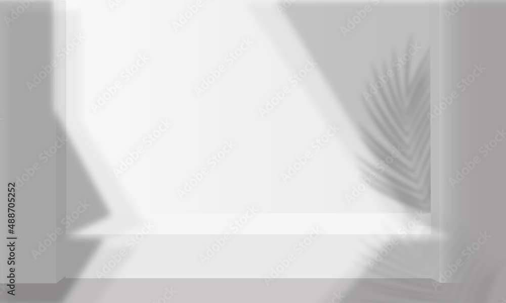 3d gray stage background product display podium scene with leaf ...