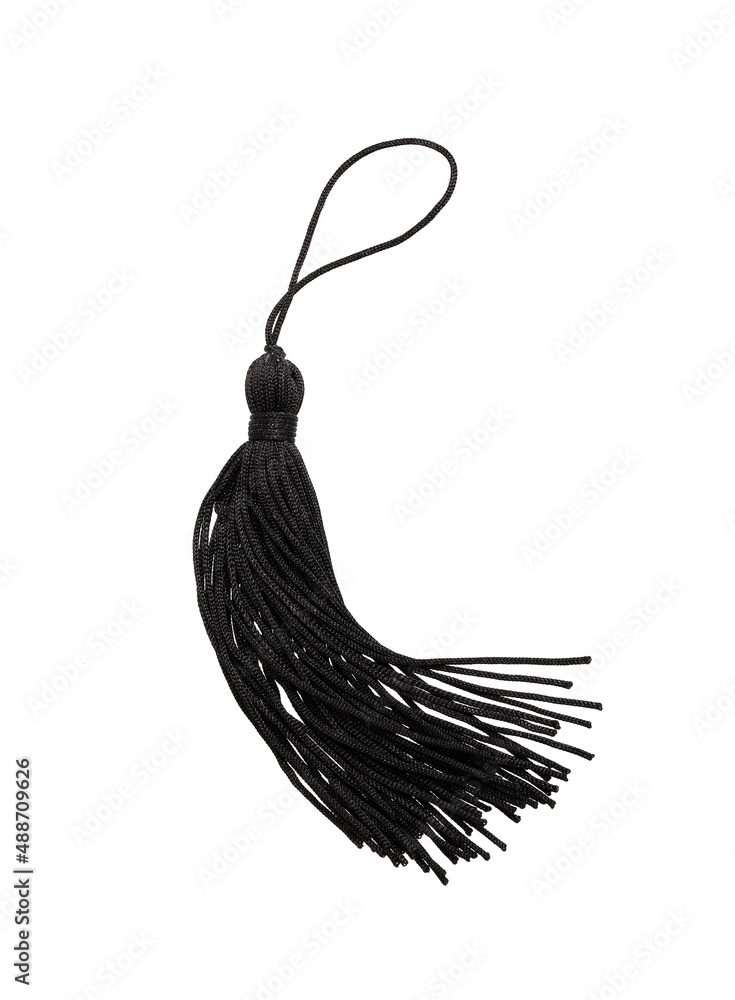 Black silk tassel isolated on white background for creating graphic ...