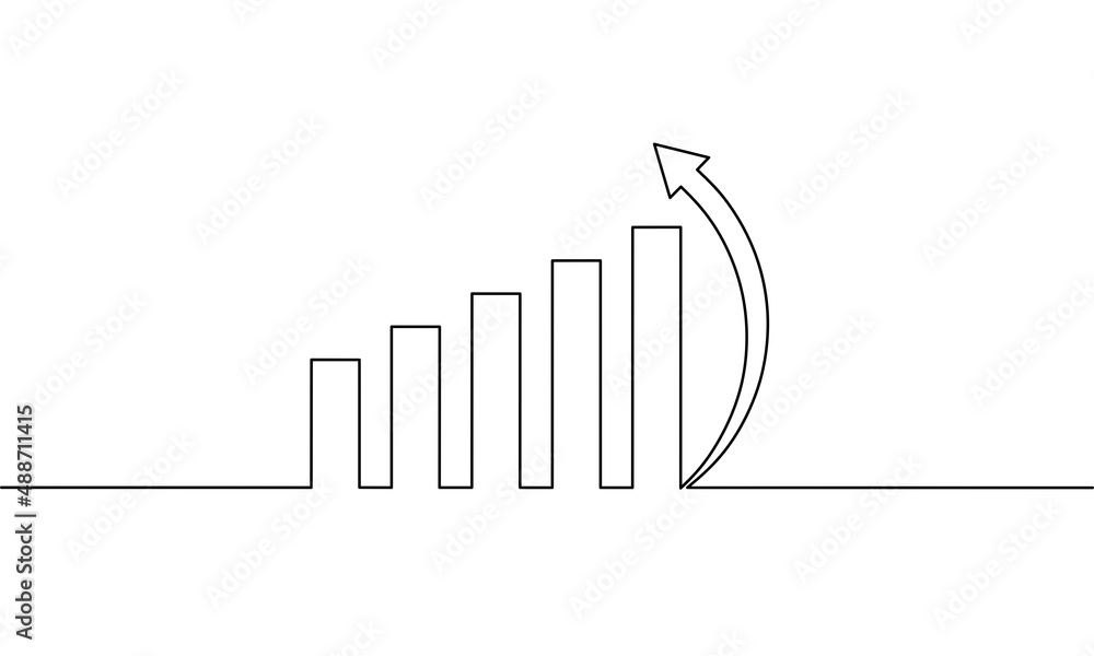 Continuous line drawing of, growth graph with arrow up, bar chat ...