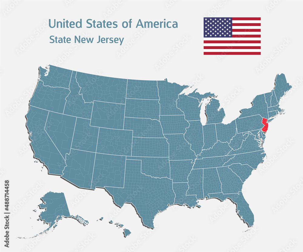 Vector map country USA and state New Jersey Stock Vector | Adobe Stock