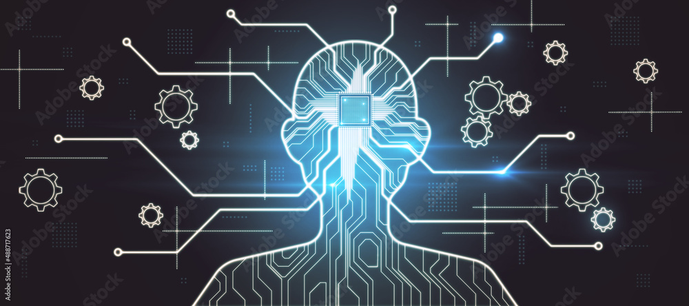 Artificial intelligence and machine learning concept with digital human ...