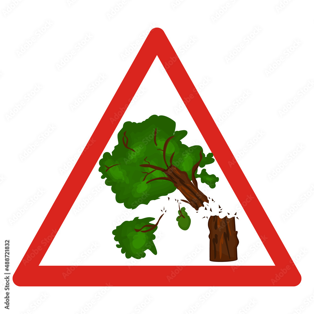 Broken tree road sign isolated on white background.Broken branch ...