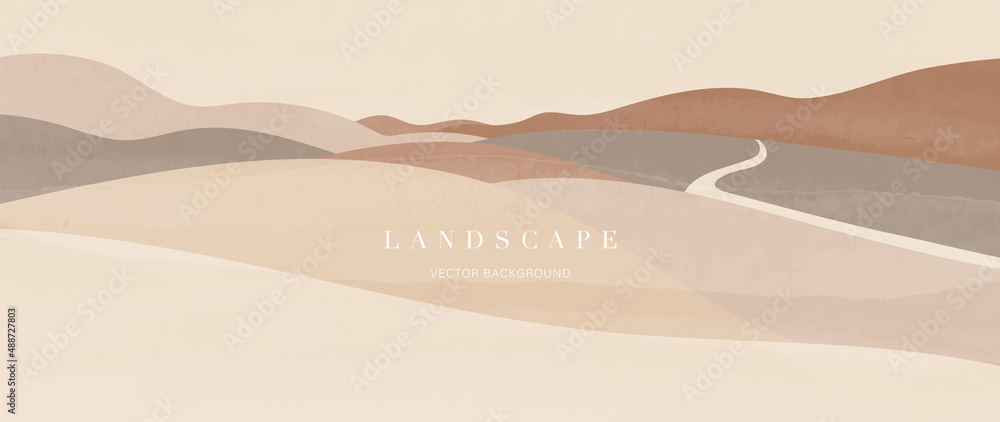 Abstract landscape on earth tone background. Mountain and field ...