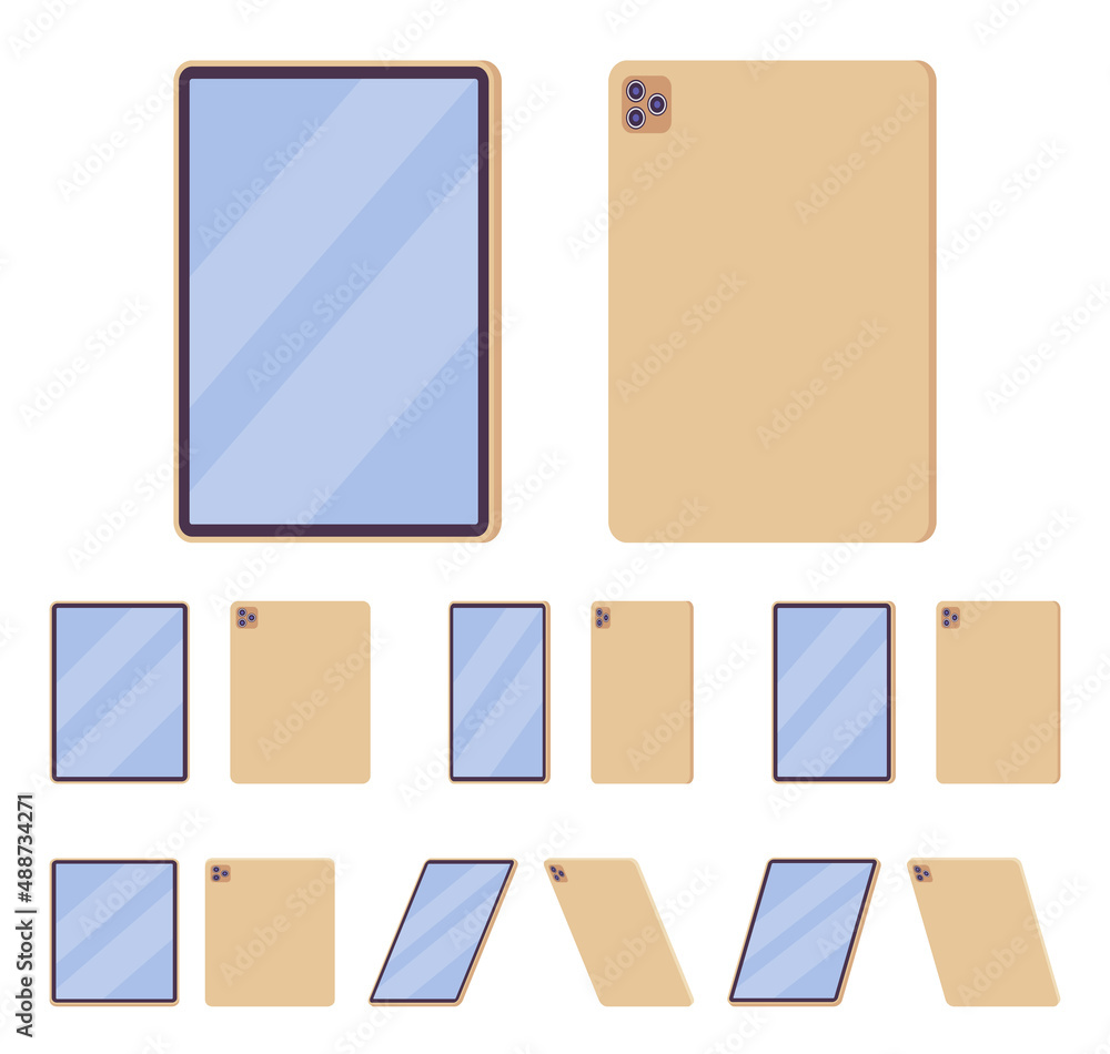 Tablet computer, golden vertical mobile computing device. Office, home ...
