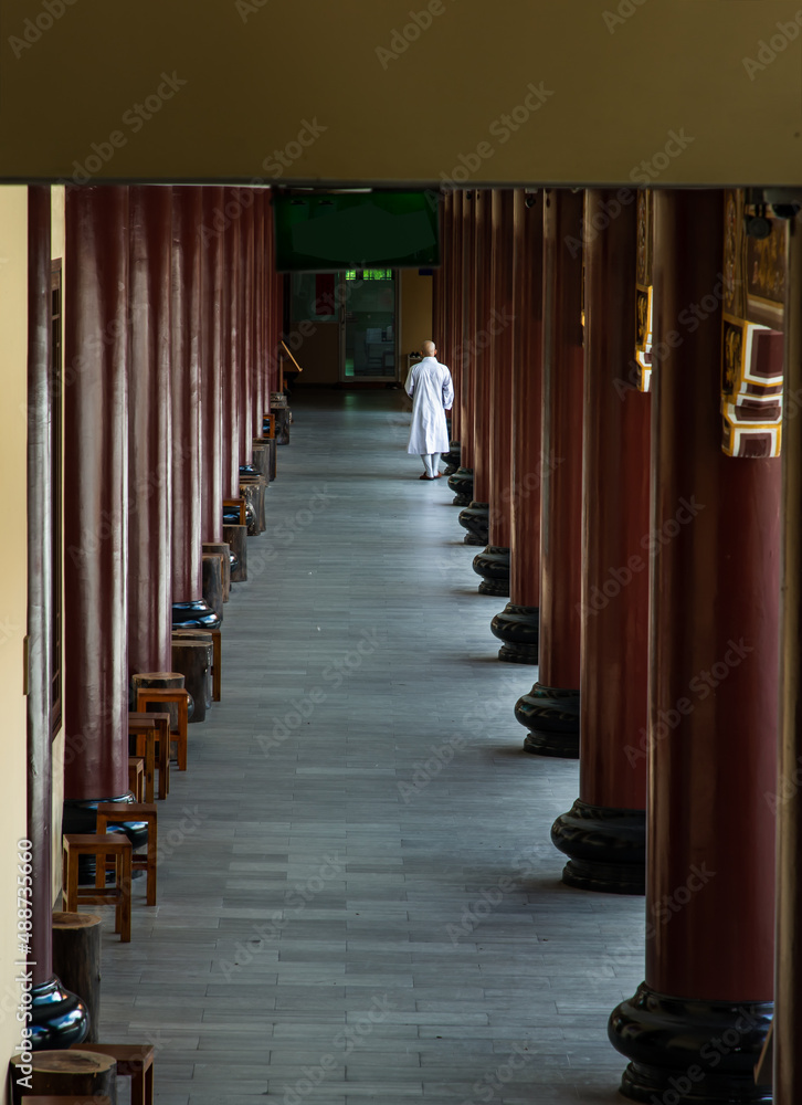 Bangkok, Thailand - Feb 19, 2022 : Back side of Chinese buddhist monk ...