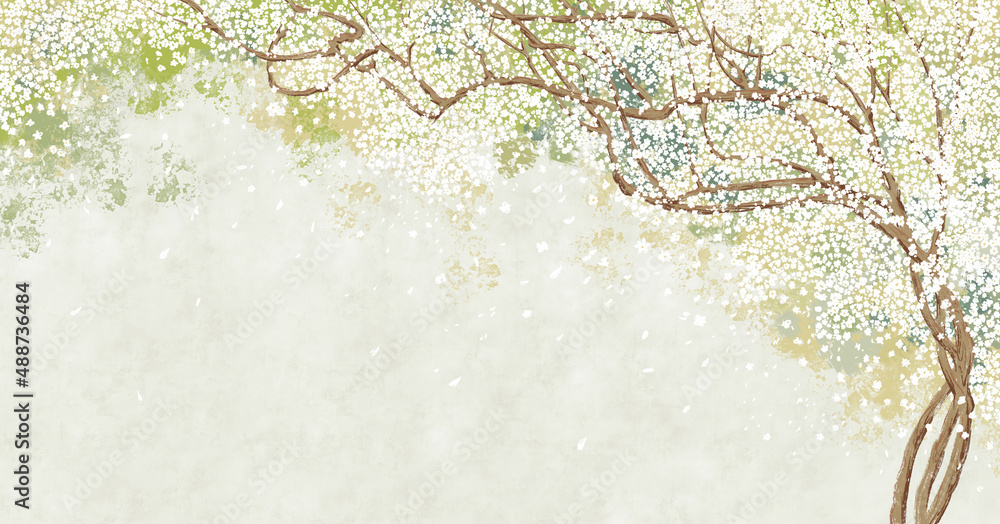 Tree and branches on the old vintage background. Sakura flowers. Floral ...