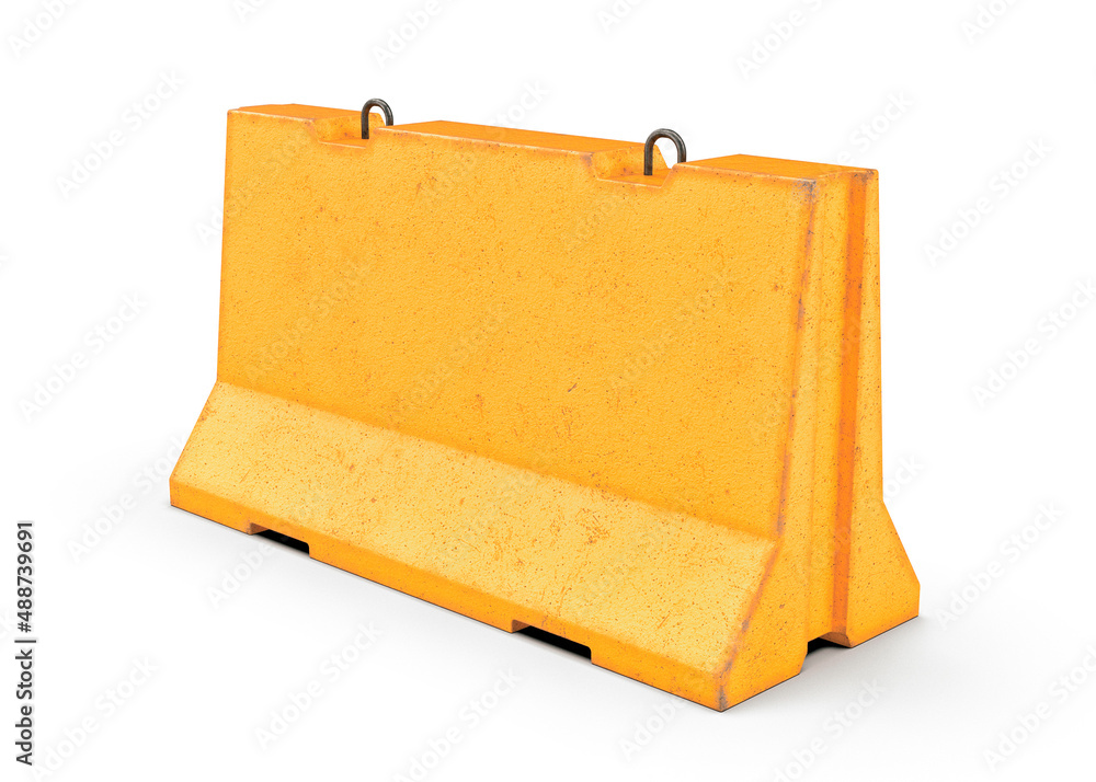 Concrete road parapet painted yellow isolated on white background ...